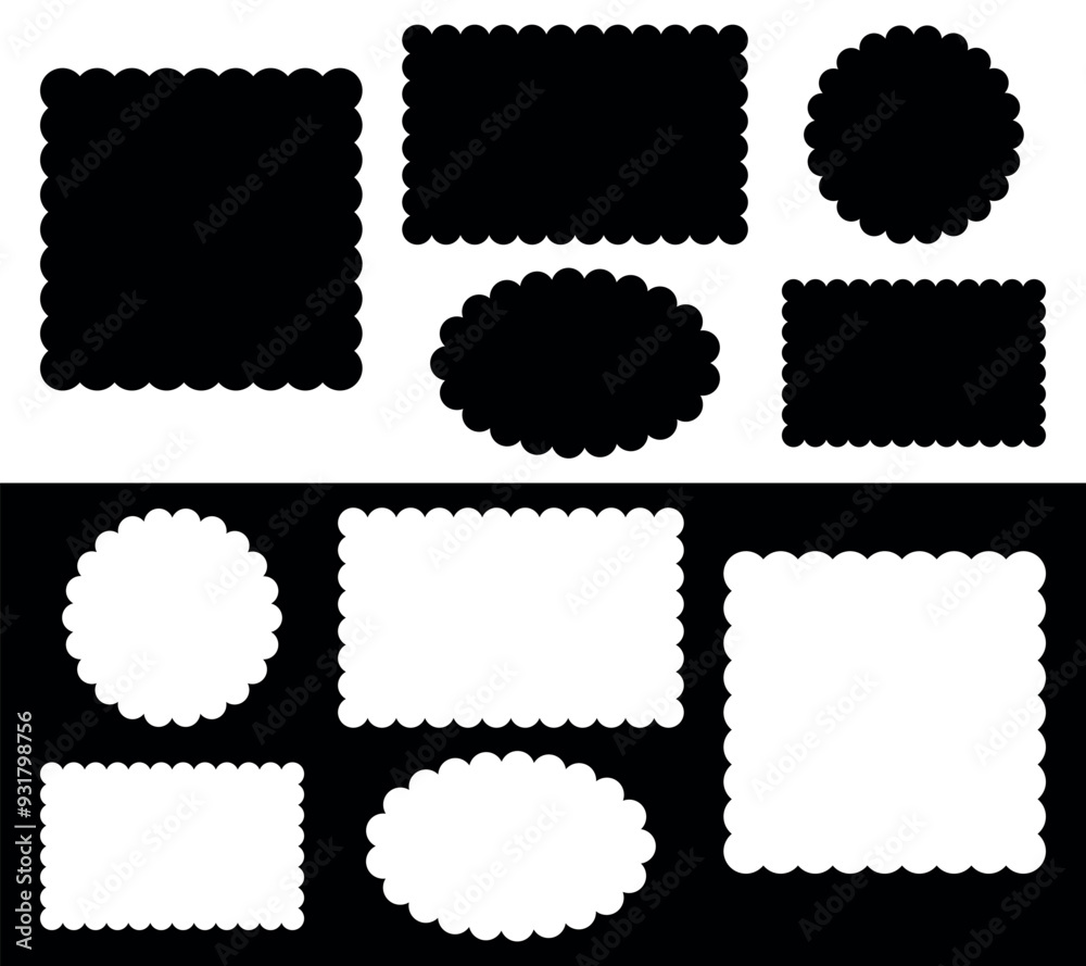 Circle and square scalloped frames. Scalloped edge rectangle and ...