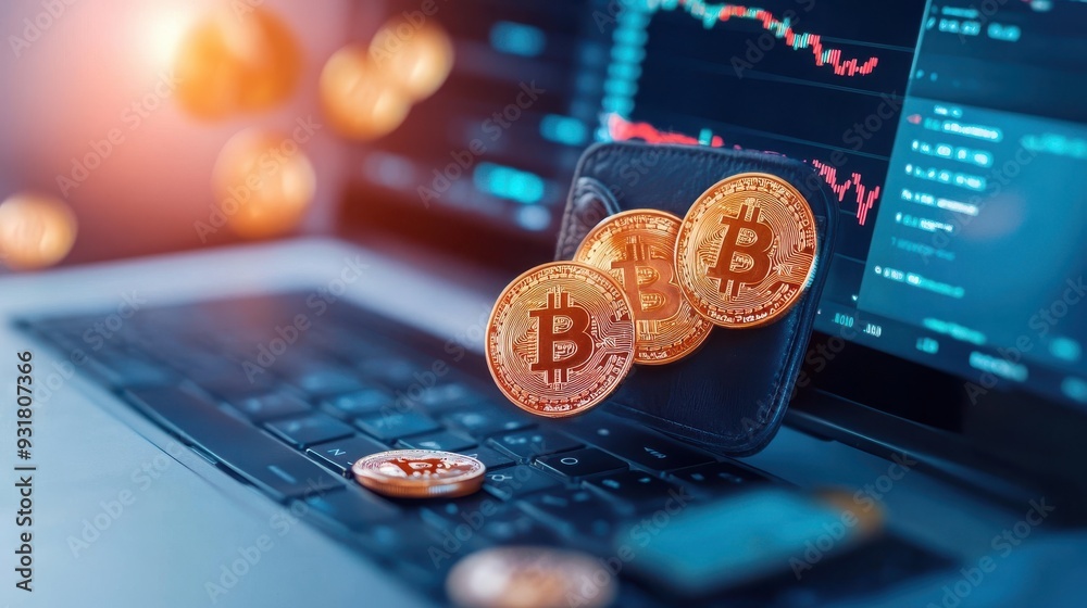 Cryptocurrency symbols floating around a digital wallet, showcasing the ...