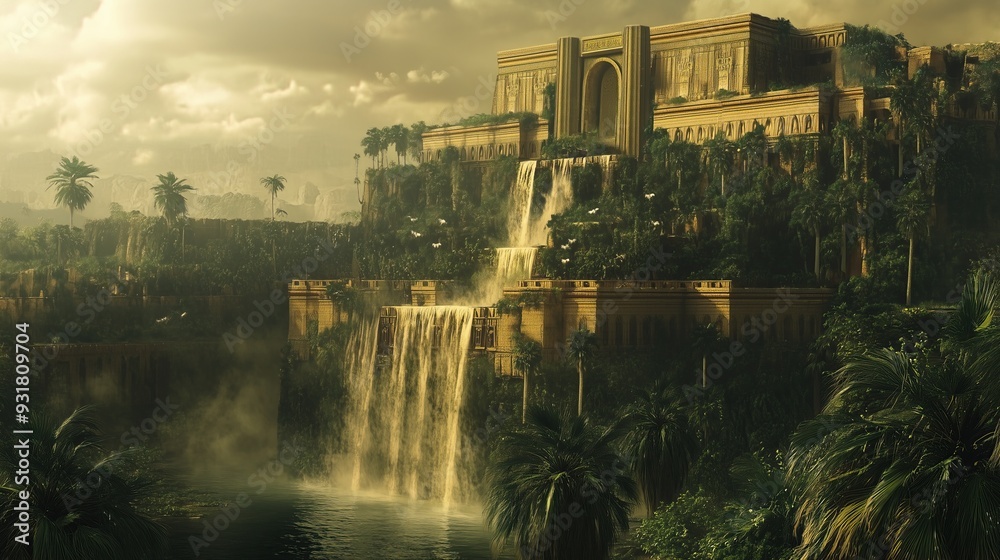 Ancient Hanging Gardens of Babylon Stock Illustration | Adobe Stock