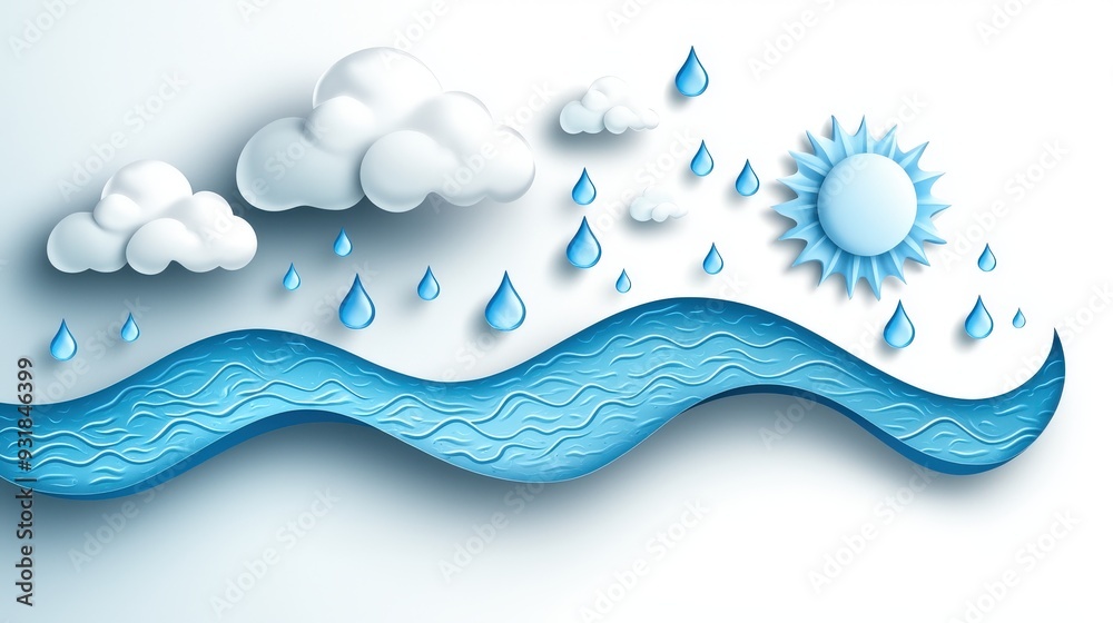 A detailed diagram of the water cycle, showing evaporation ...