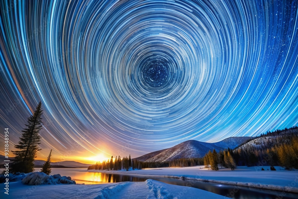 Polaris' Starlight Symphony: North Star, guiding light, celestial navigation, star trails ...