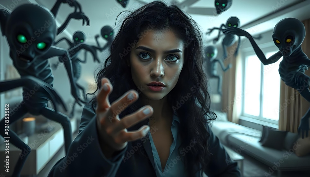 Anxiety or battling your demons concept, a swarm of indistinct ...