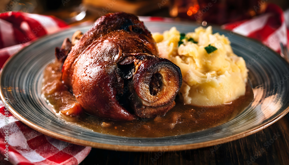 eisbein, schweinshaxe, haxen, essen, sauerkraut, kartoffelbrei, brei ...