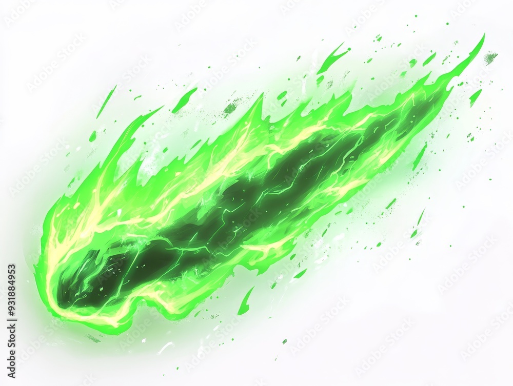 Abstract Green Flame A vibrant green flame streaks across a white ...