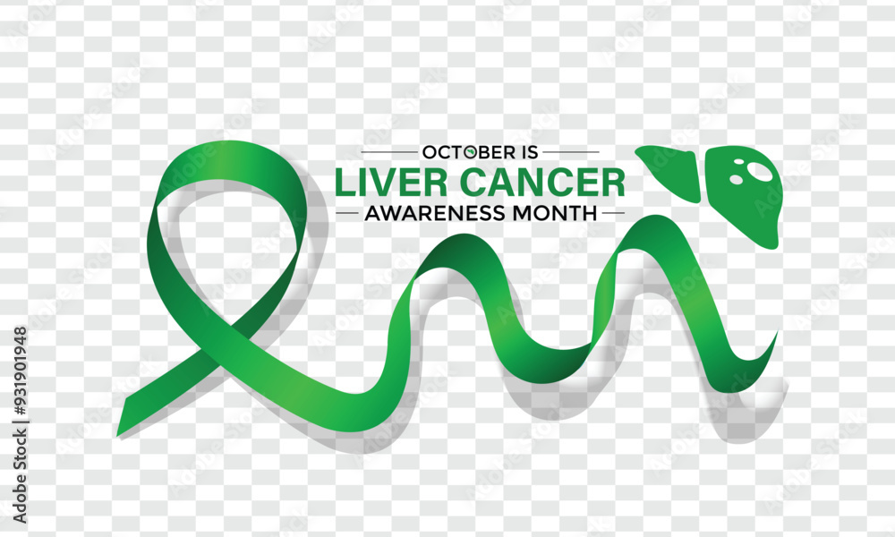 Liver cancer awareness month. Realistic Emerald Green Color Ribbon ...