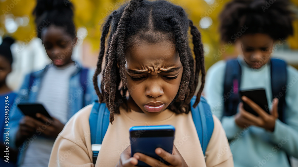 Cyberbullying, abuse concept. Pre-Teenage Afro-American Girl Being ...
