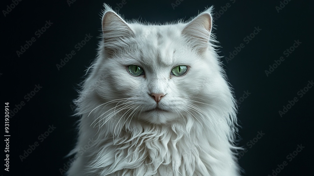 Ultra-realistic 8K photograph, a huge siberian white cat with ...
