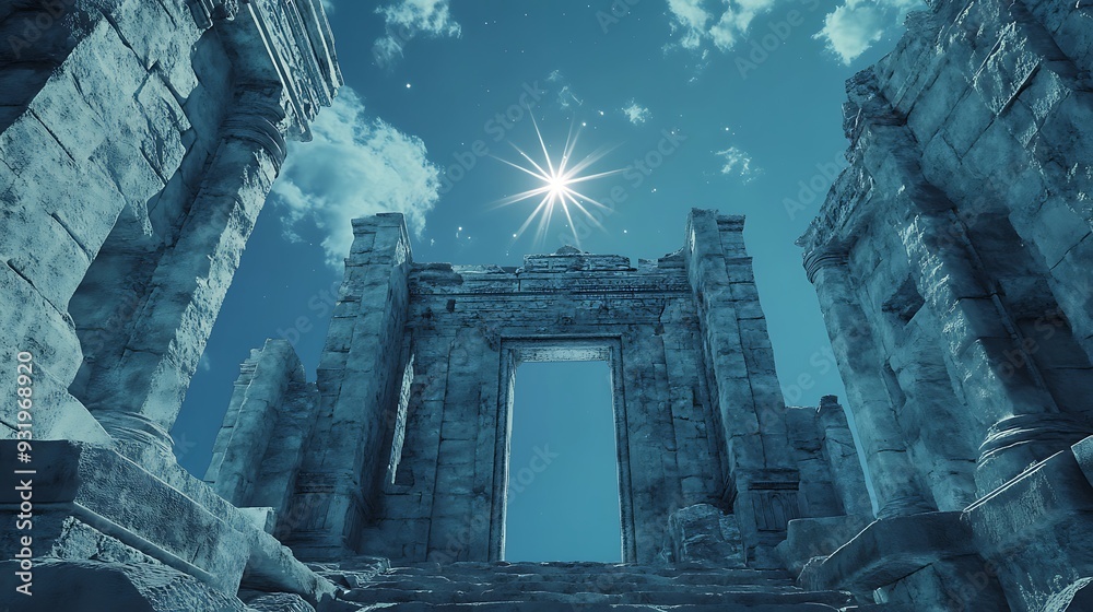 Mystical Temple Ruin with Radiant Star - 3D Rendered Background Paper ...