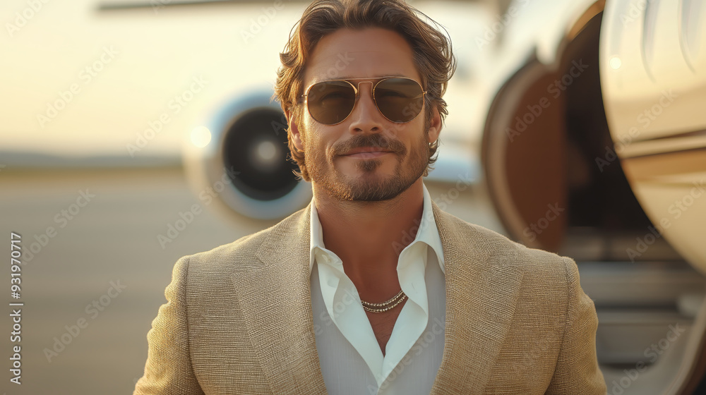 A well-dressed individual stands confidently in front of a luxurious ...