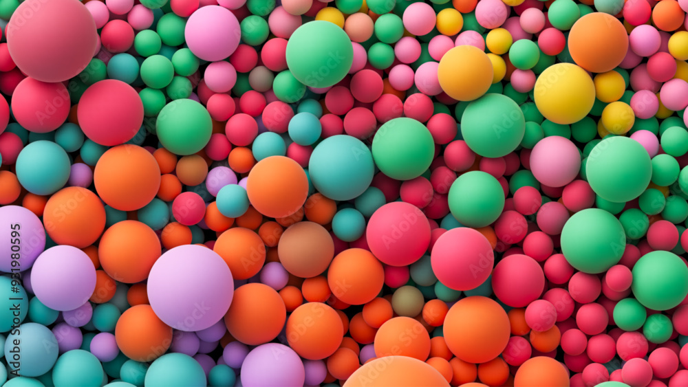 Huge pile of colorful matte soft balls in different sizes and bright ...