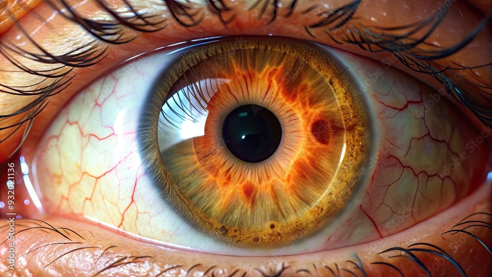 Close-up of an optic disc showing signs of glaucoma, with optic cupping ...