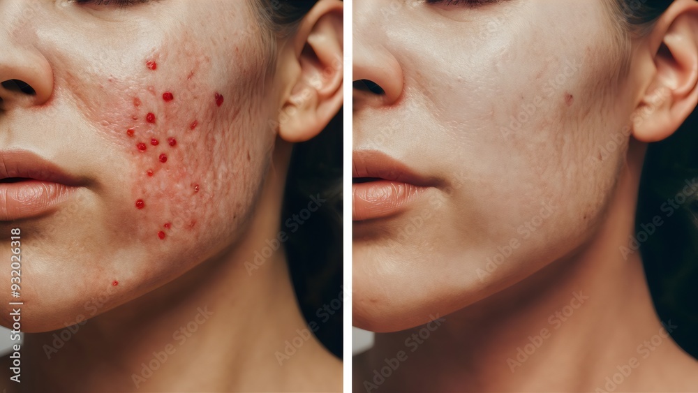 Before and After Acne Treatment: Side-by-Side Comparison of Inflamed ...