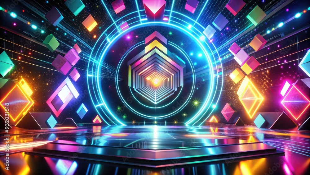 Colorful futuristic animation of swirling lights and geometric shapes ...