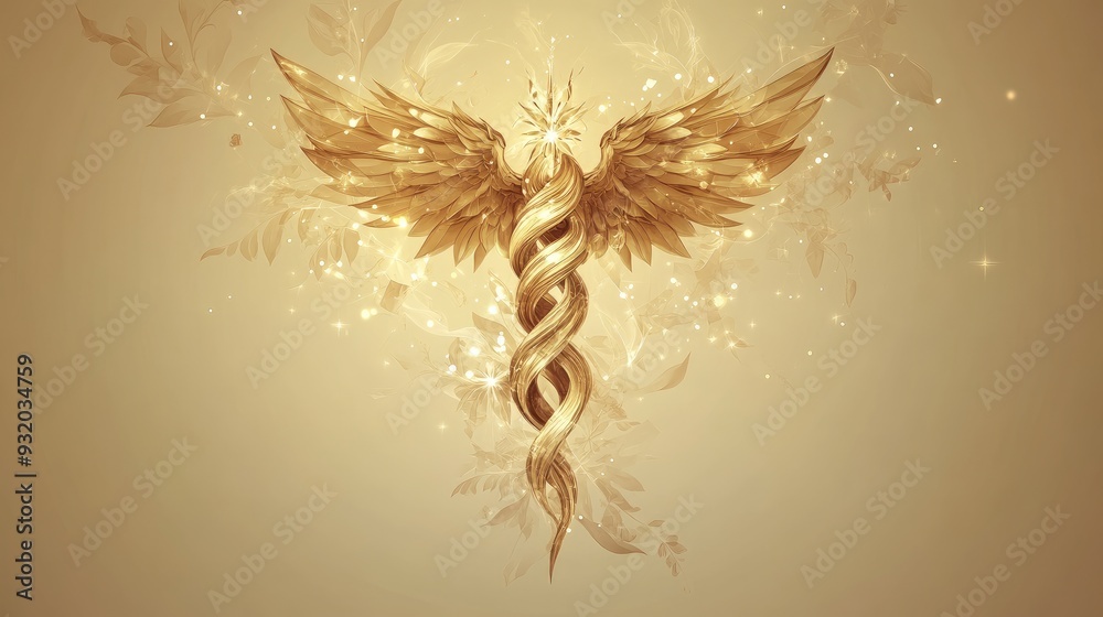 Artistic caduceus symbol with flowing lines, representing holistic ...