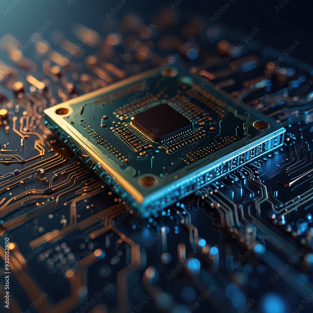 Abstract technology circuit design CPU motherboard of a computer board and processor created ...