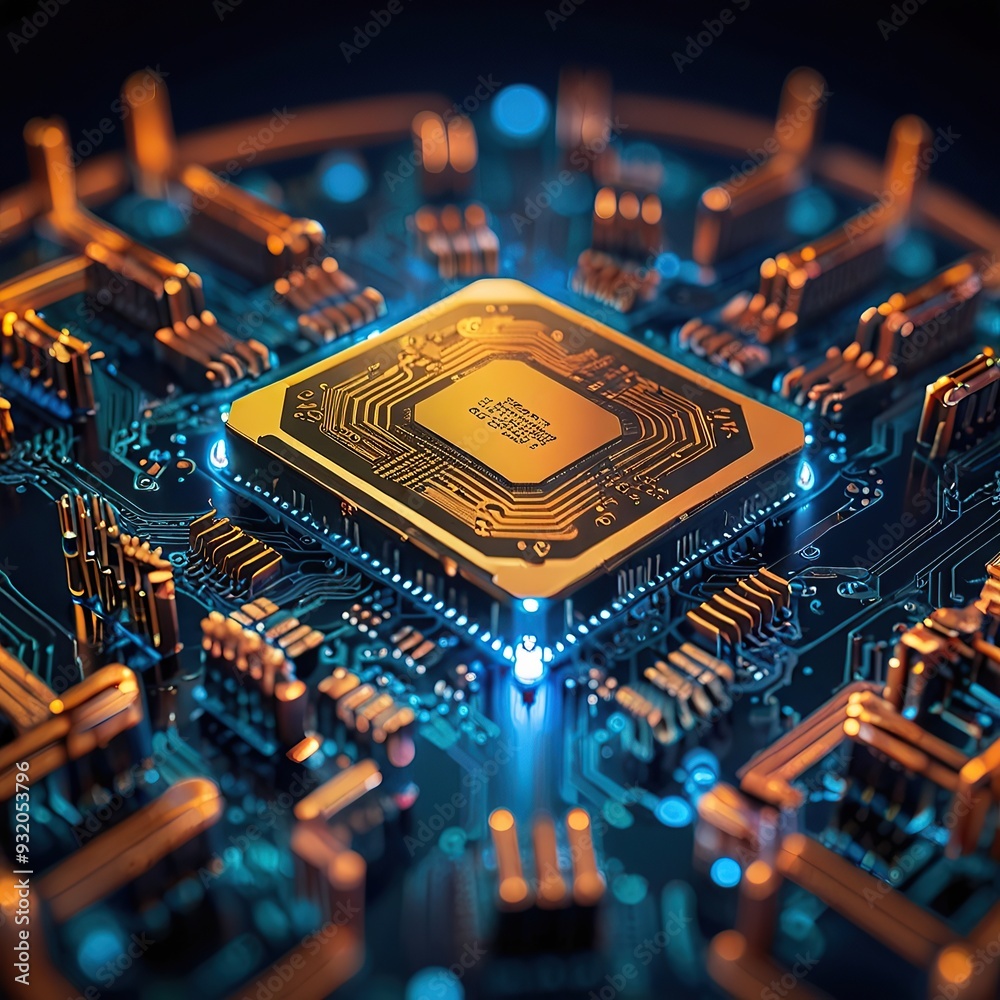 Abstract technology circuit design CPU motherboard of a computer board and processor created ...
