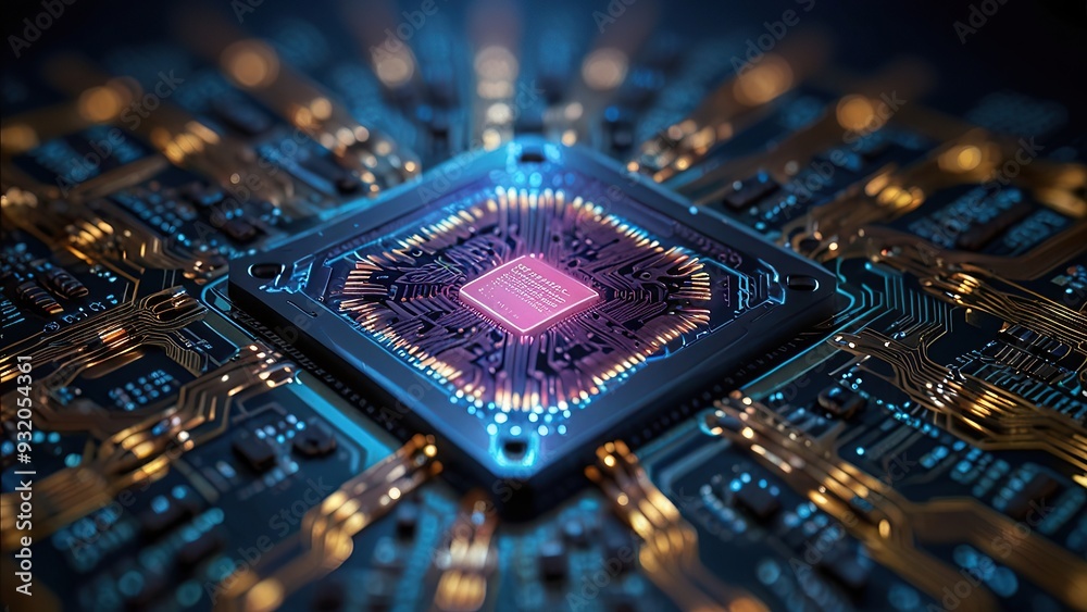Abstract technology circuit design CPU motherboard of a computer board and processor created ...