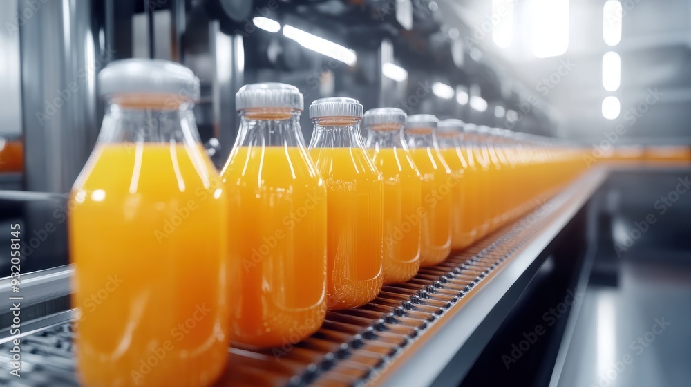 Modern production line for bottling and packaging natural juices and ...