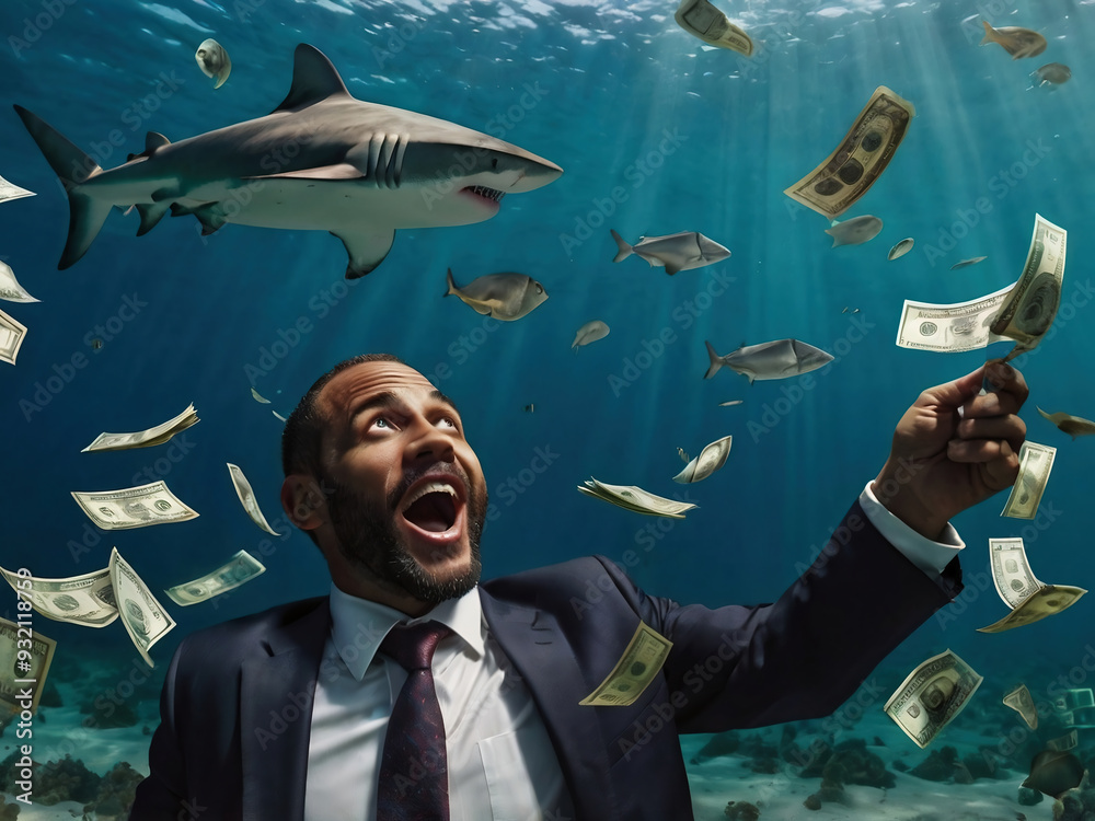 Businessmen in fine suits, credit sharks, finance sharks, with a lot of ...