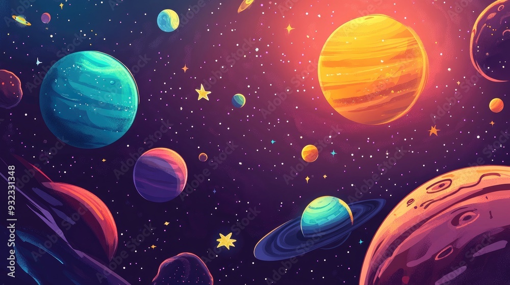 2D illustration featuring a cartoon style depiction of vast space A ...