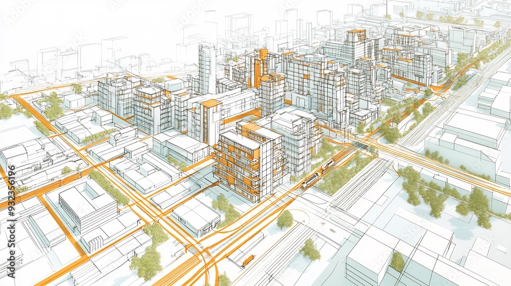 Detailed architectural blueprint for urban planning focusing on ...