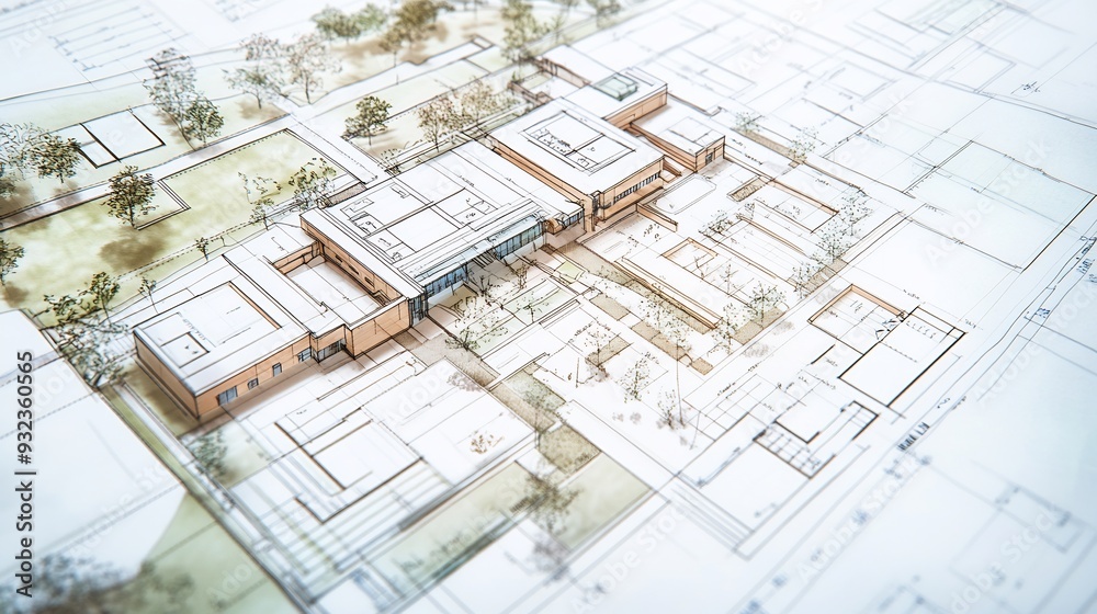 Detailed architectural blueprint for educational facility design ...