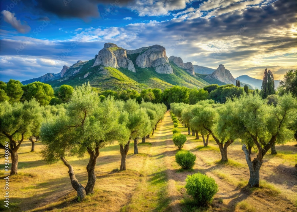 Lush green olive trees thrive in the picturesque Alpilles region of ...