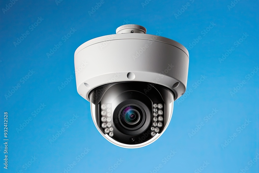 High Definition Dome Security Camera on Vibrant Blue Background for ...