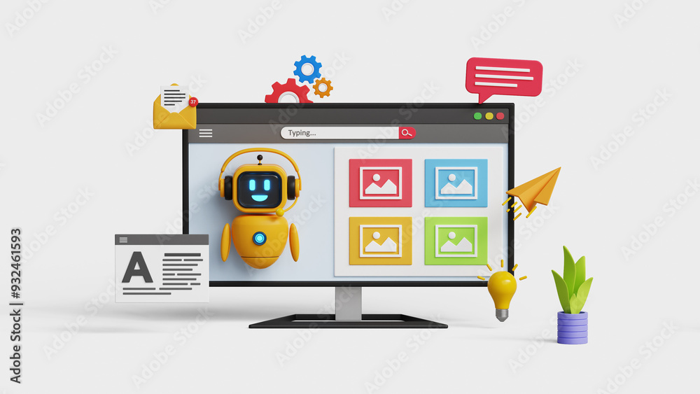 Generative AI tool. Prompt engineering or AI image creation technology ...