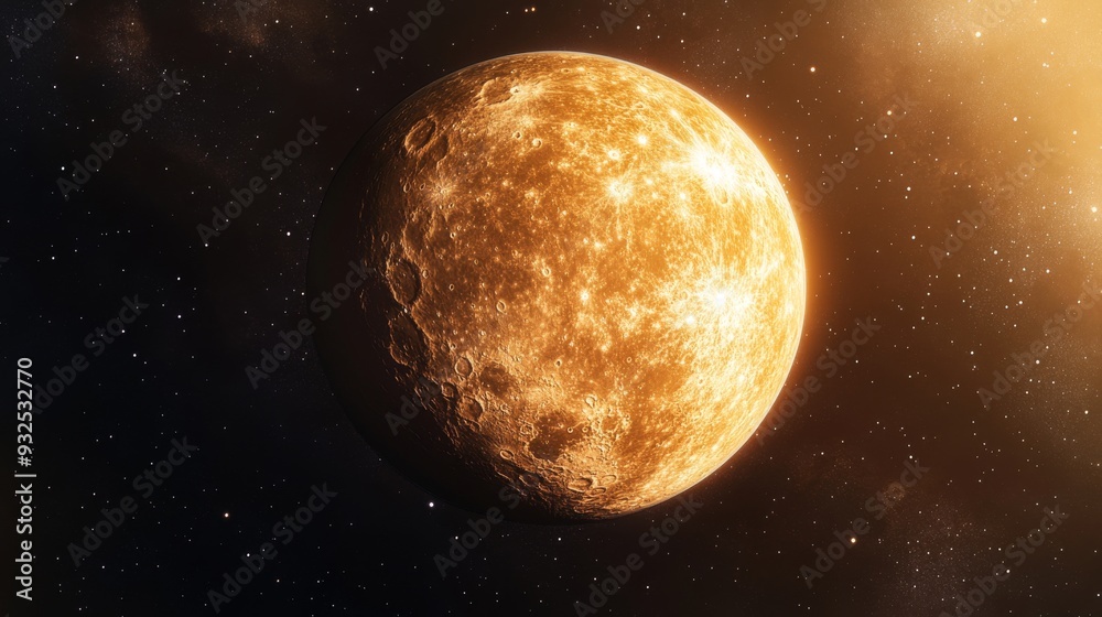Mercury, showing a cratered rocky surface with shades of gray and brown ...