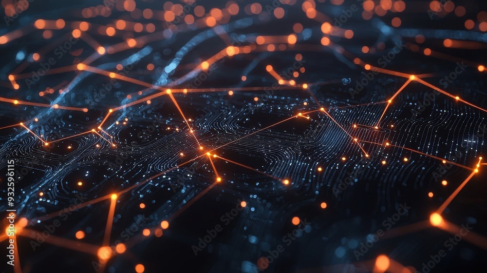 A detailed close-up of a machine learning algorithm visualized as a web ...