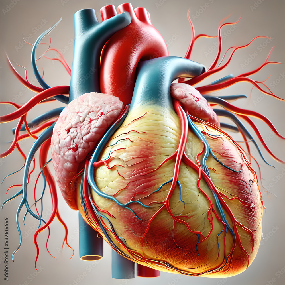 Heart anatomy: 3D human heart illustrating coronary artery disease (CAD ...