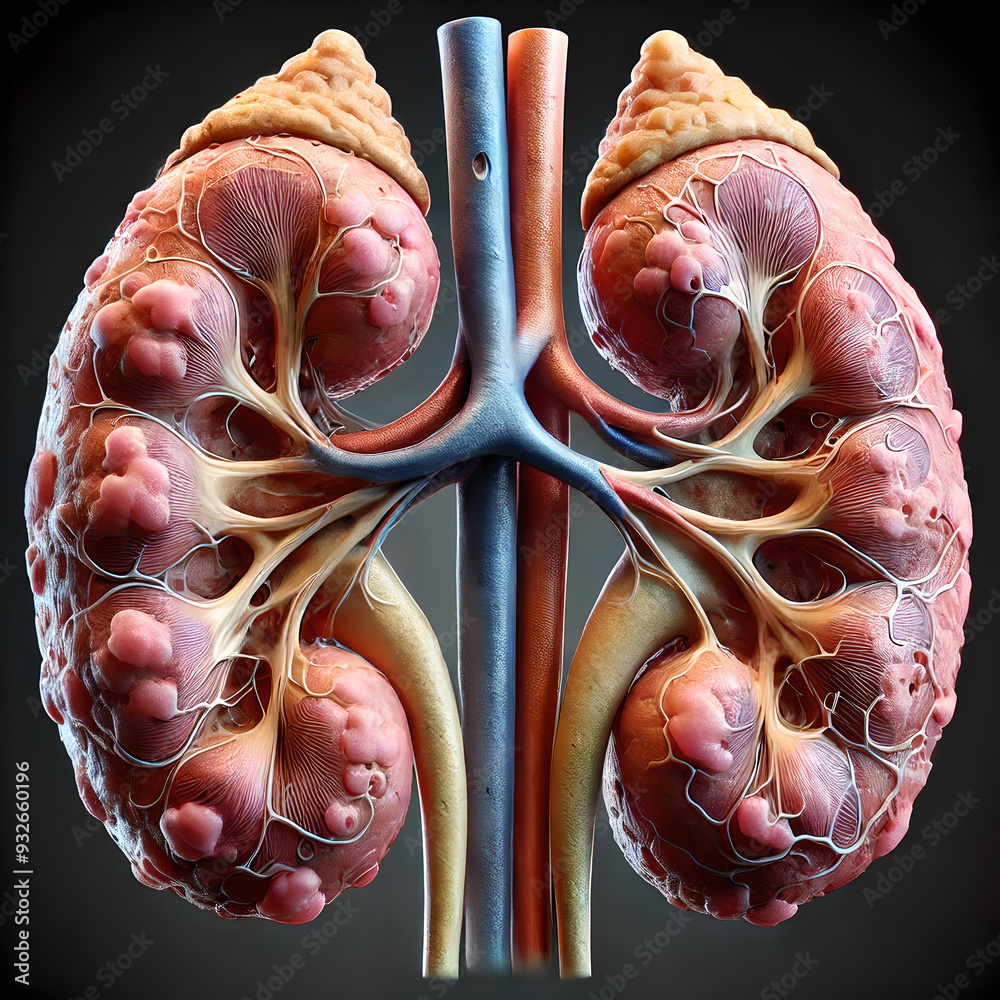 Kidneys anatomy showcasing chronic kidney disease (CKD). reduced size ...