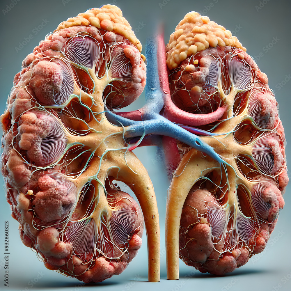 Kidneys anatomy showcasing chronic kidney disease (CKD). reduced size ...