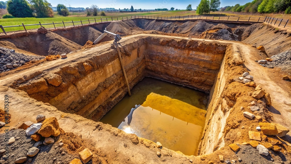 Groundwater seeping into an excavation pit , excavation, pit ...