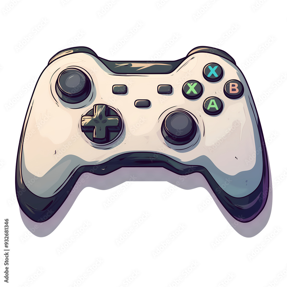 A 2D cartoon clipart drawing of a game controller on an isolated ...