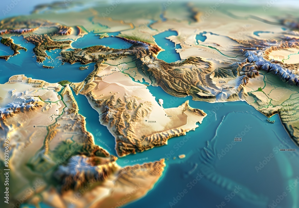 3d map of the middle east, accurate topography, high resolution, accurate features, accurate ...