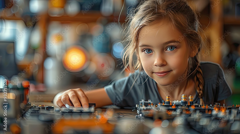 female teacher helping young schoolboy to build robot kit in after ...