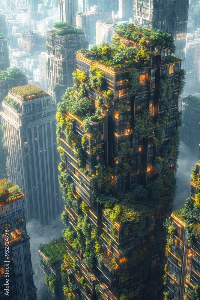 Futuristic Green Skyscrapers in a Modern City with Lush Vertical ...