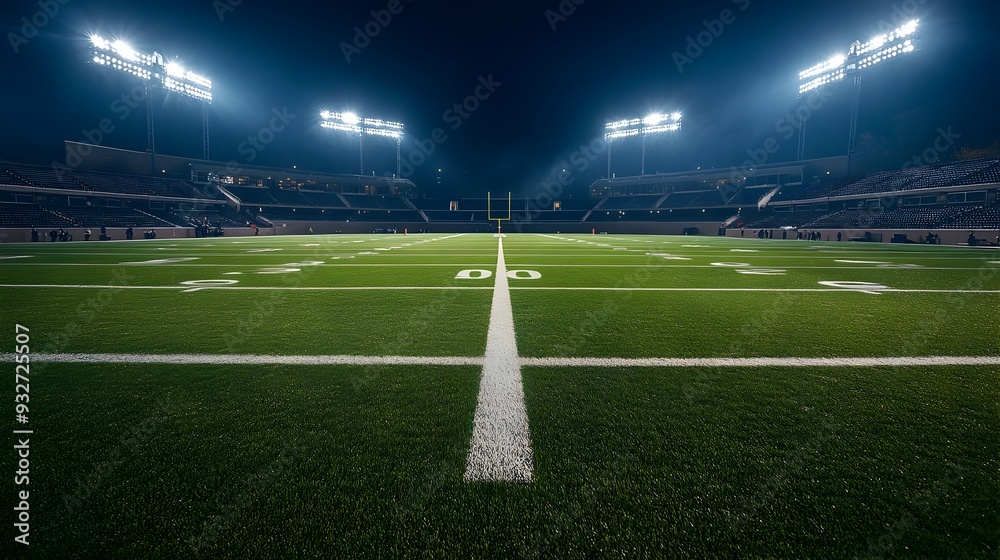 Illuminated Football Stadium Ready for a Big Game at Night A large ...