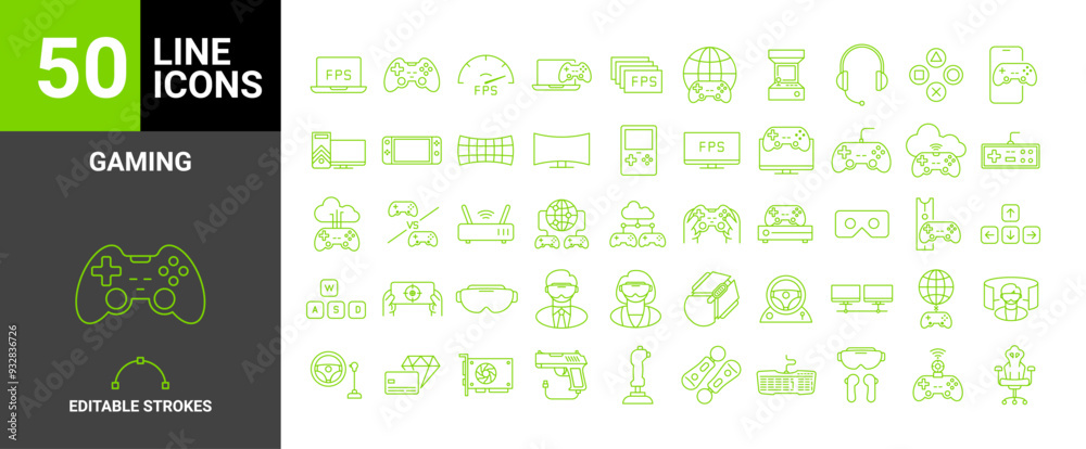 Set de 50 iconos de videojuegos (Gaming), vectores en Formato Vectorial ...