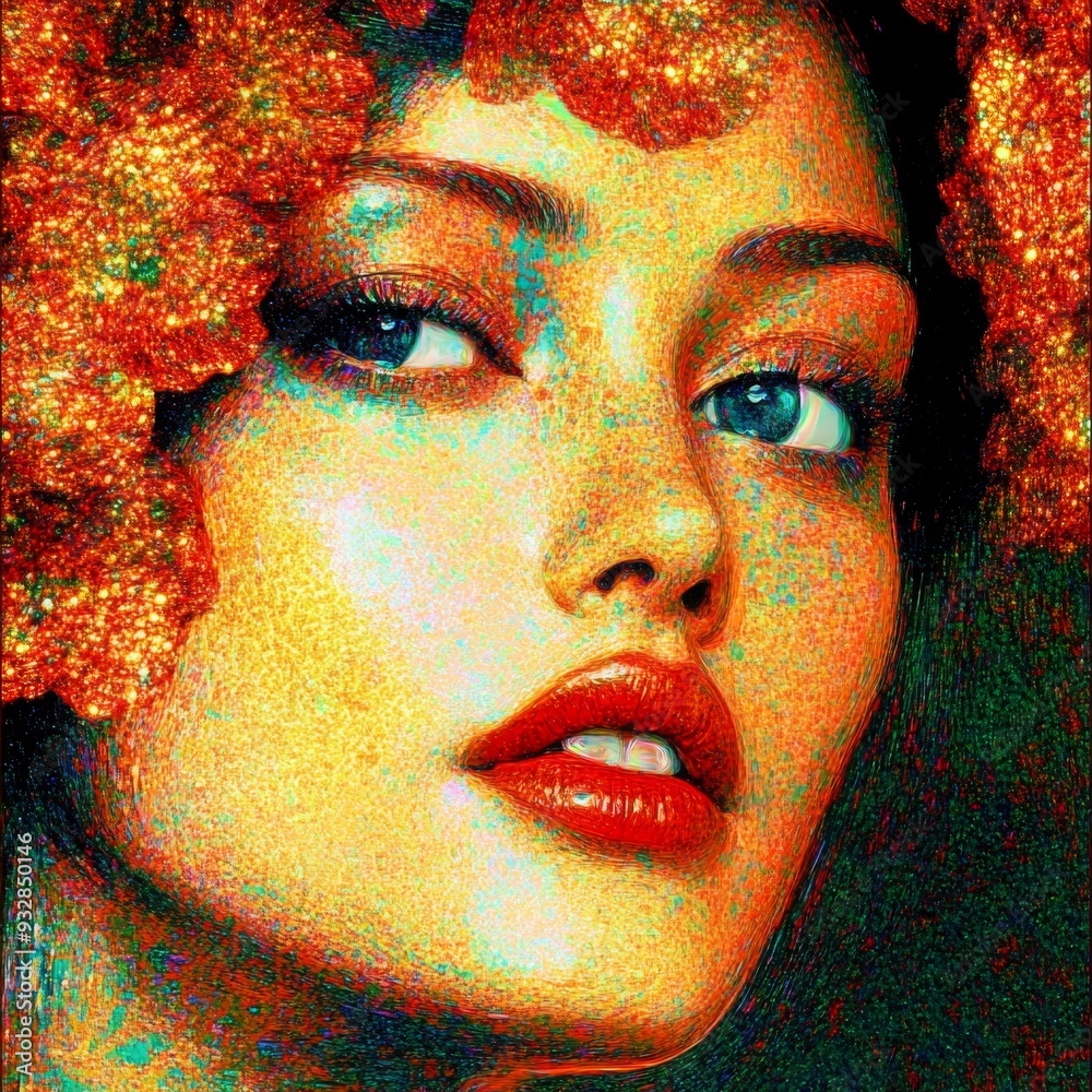Surreal Pointillism Portrait: Enchanting Woman in Abstract AI-Generated ...