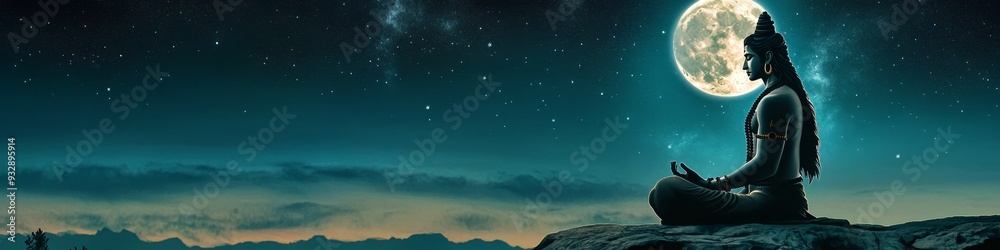 Abstract Lord Shiva Meditating Under Full Moon: AI-Generated ...