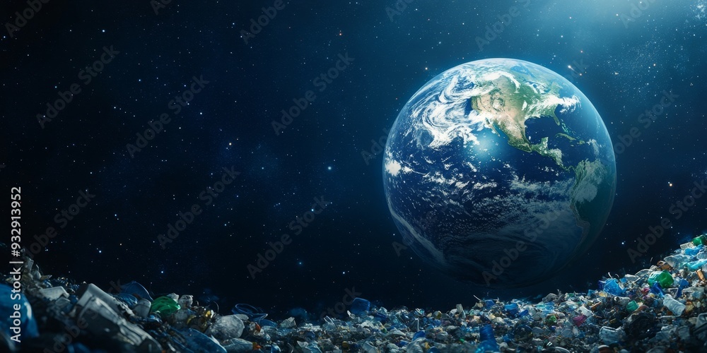 Earth Day Abstract: Planet Earth from Space with Plastic Waste. AI ...