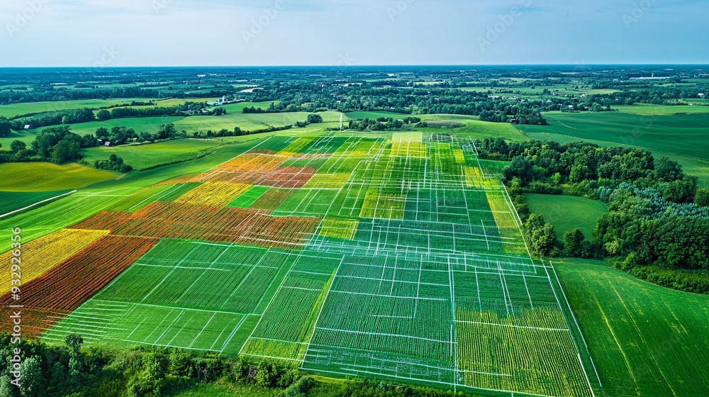 An illustration of precision farming using satellite imagery. The image ...