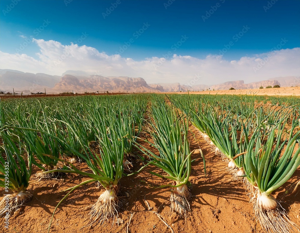 Agricultural industry in the Middle East desert showing a panoramic ...