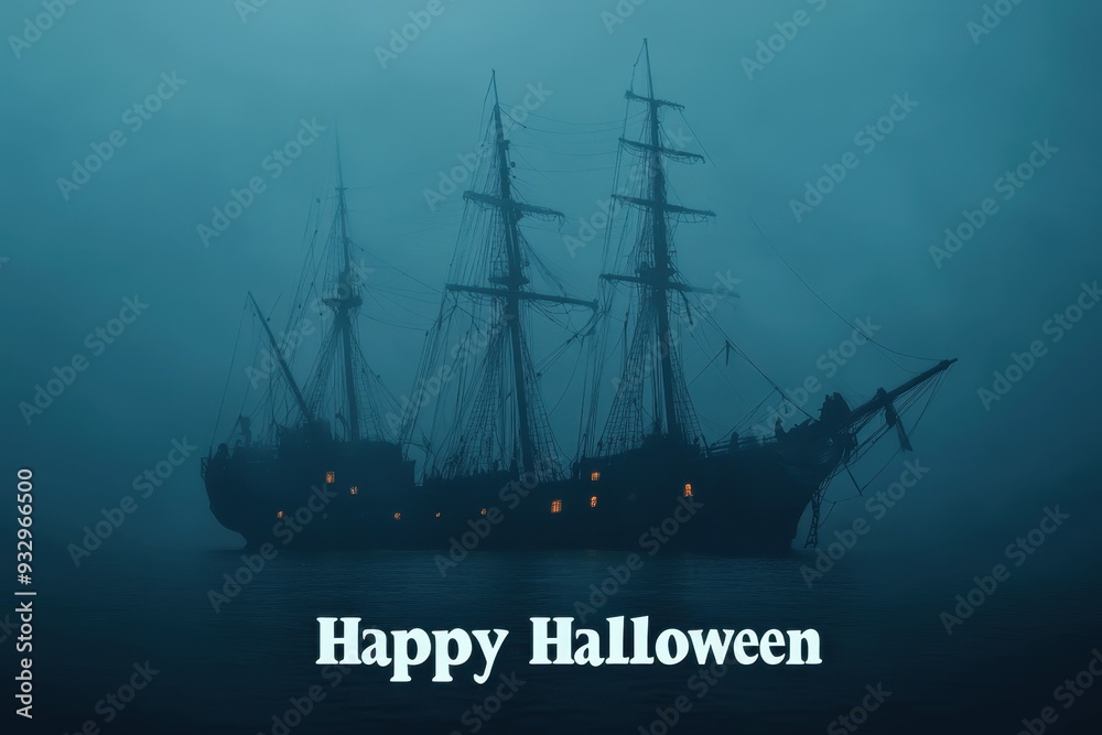 Haunted Ship Collage: Images of an old, haunted ship with ghostly crew ...