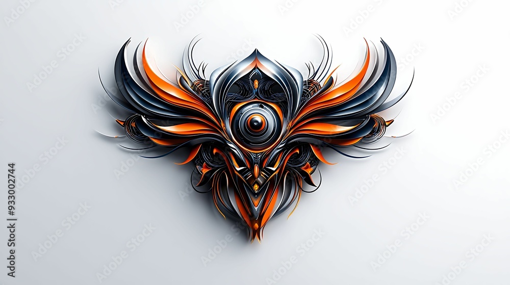 Overhead view of a bold, creative shield design with bright, contrasting colors and intricate ...