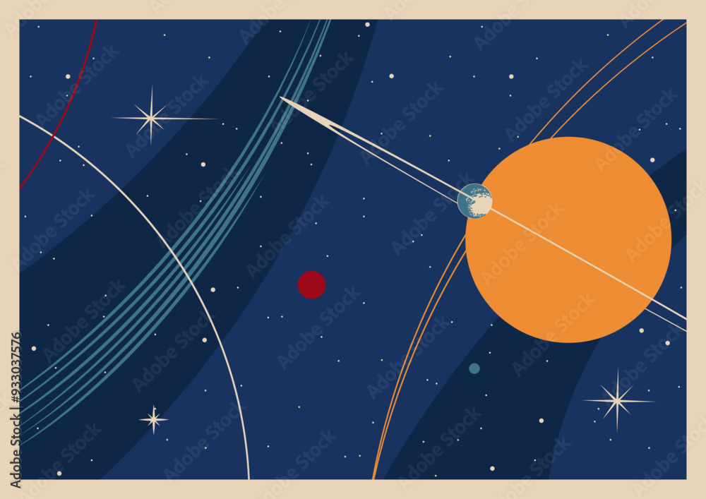 Vetor Space Posters Vector Template. Mid Century Modern Space Age ...