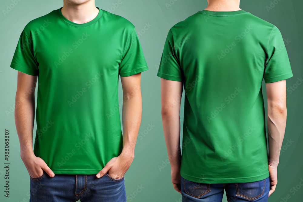 Green T-Shirt Mockup Front and Back Views. T-shirt design mock up ...